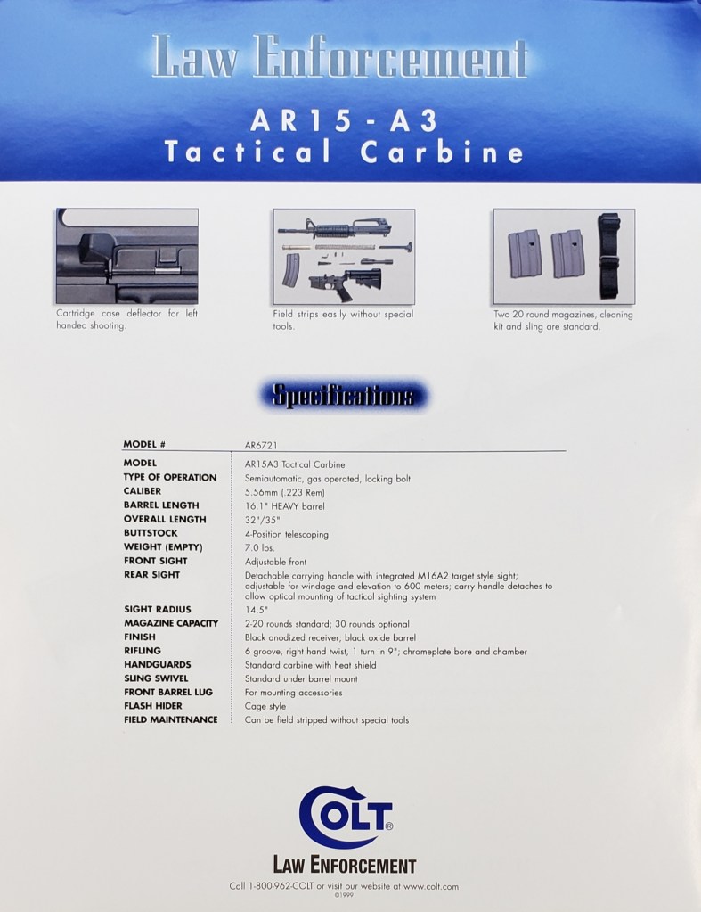 1999 Law Enforcement Data Sheets – The Colt AR-15 Resource