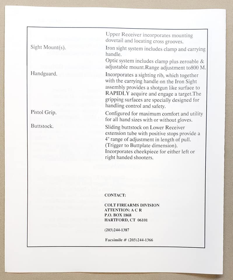Colt ACR Fact Sheet – The Colt AR-15 Resource