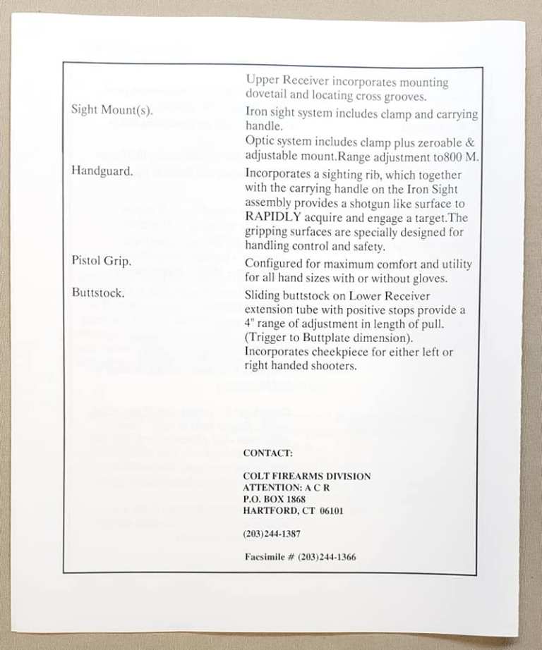 Colt ACR Fact Sheet – The Colt AR-15 Resource