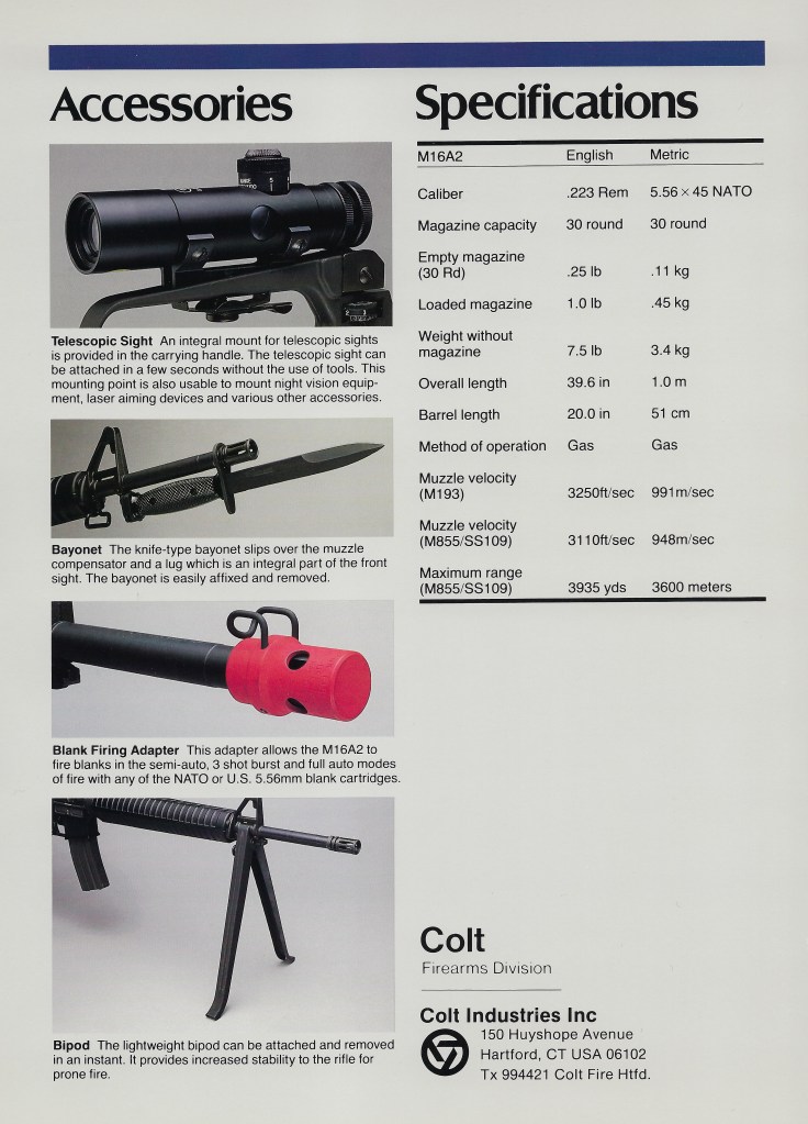Colt 1987 M16A2 Product Trifold – The Colt AR-15 Resource